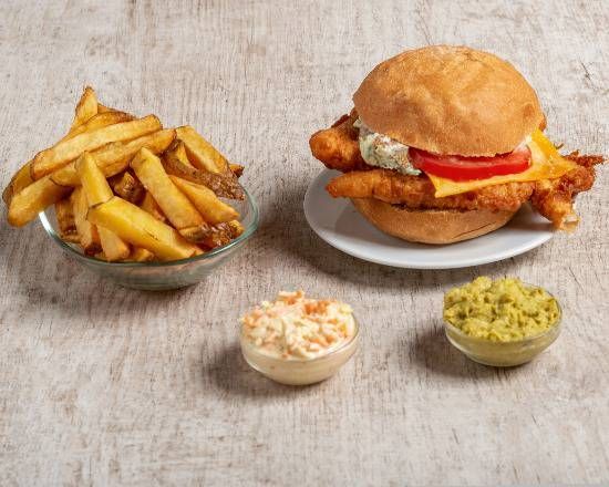 Menu Fish Burger, frites de patate douce, Cristaline My Fish - MY FISH ...